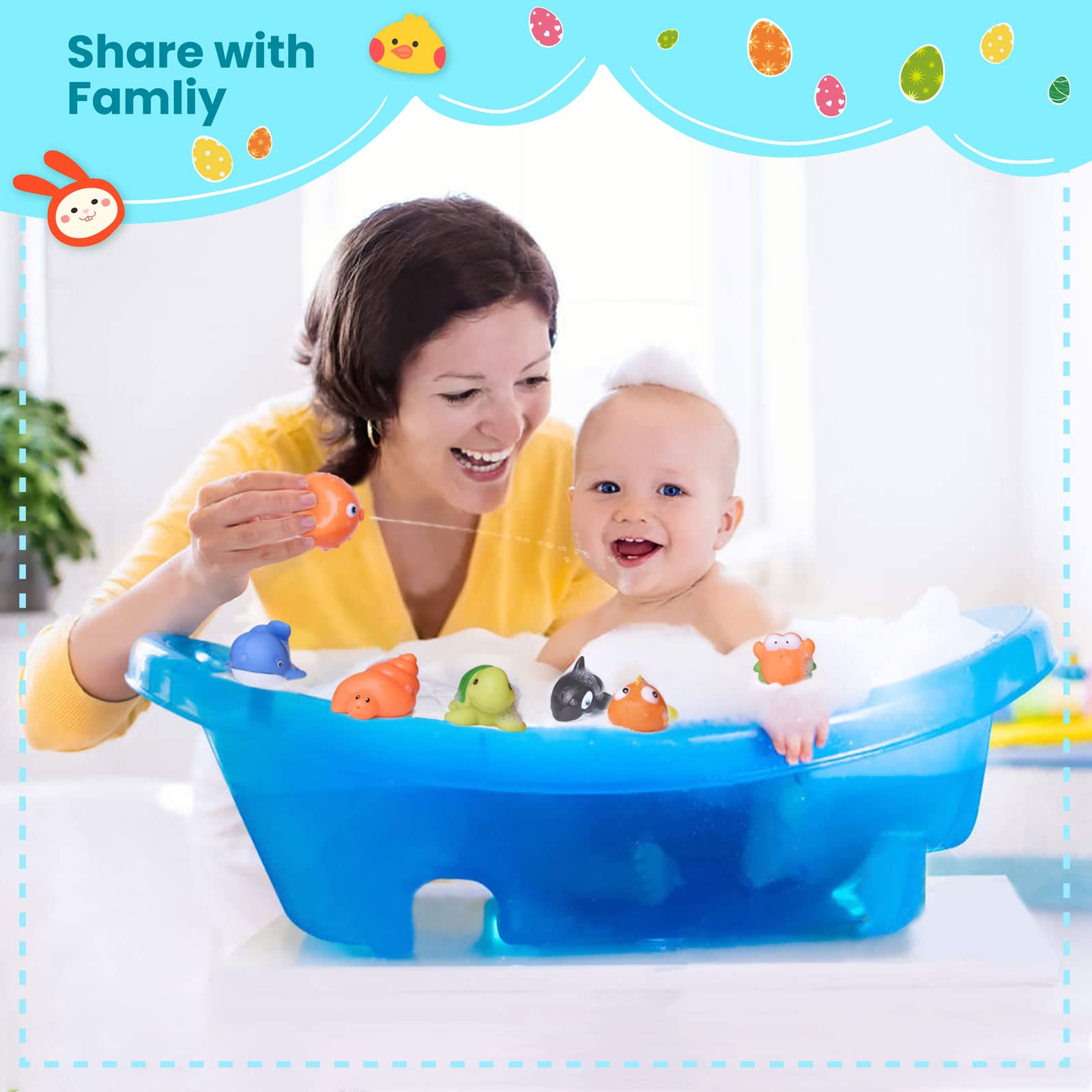 FUN LITTLE TOYS 12PCS Bath Toy Easter Eggs Assorted Sea Animals for Toddlers Easter Basket Stuffers
