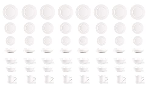 HomeVss, Pearl Dots Stoneware Dinnerware Set (56pc Set, White)