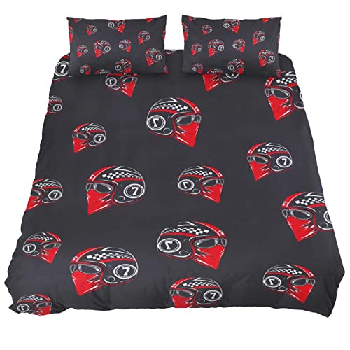 josid Kids Bedding Set King Size, Motorcycle Helmet Pattern Comforter Cover, Super Soft Quilt Set for Kids Boys Teens, Child Room Decor