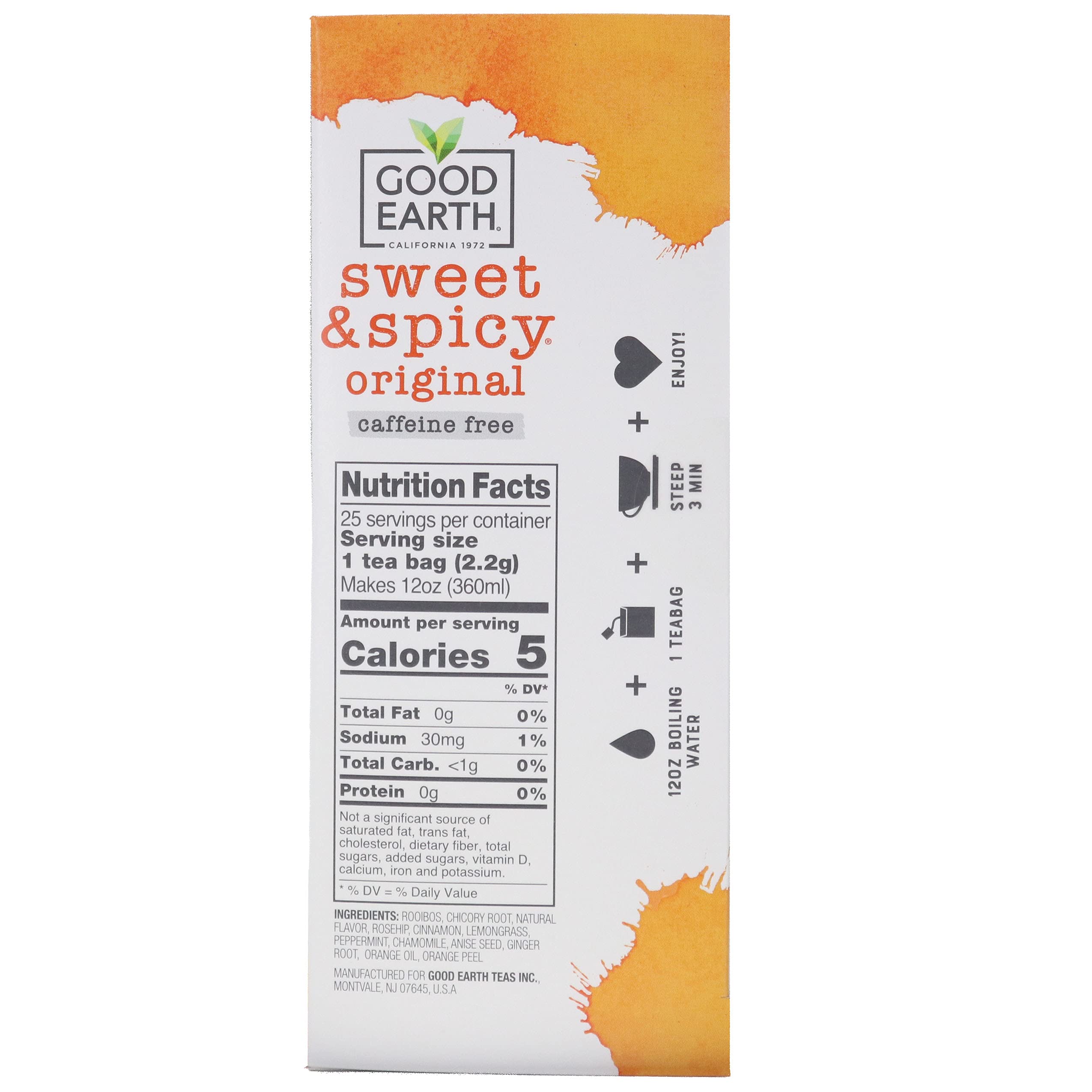 Good Earth Sweat & Spicy Caffeine Free Herbal Tea - 6 Pack w/ 25 Tea Bags per Box