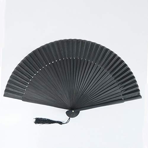 Folding Hand Fan Oriental Handmade Portable Pocket Fan Chinese Style Hand Fan Black Silk Fabric Bamboo Handheld Folding Fan Handheld Folding Fan (Color : Black)