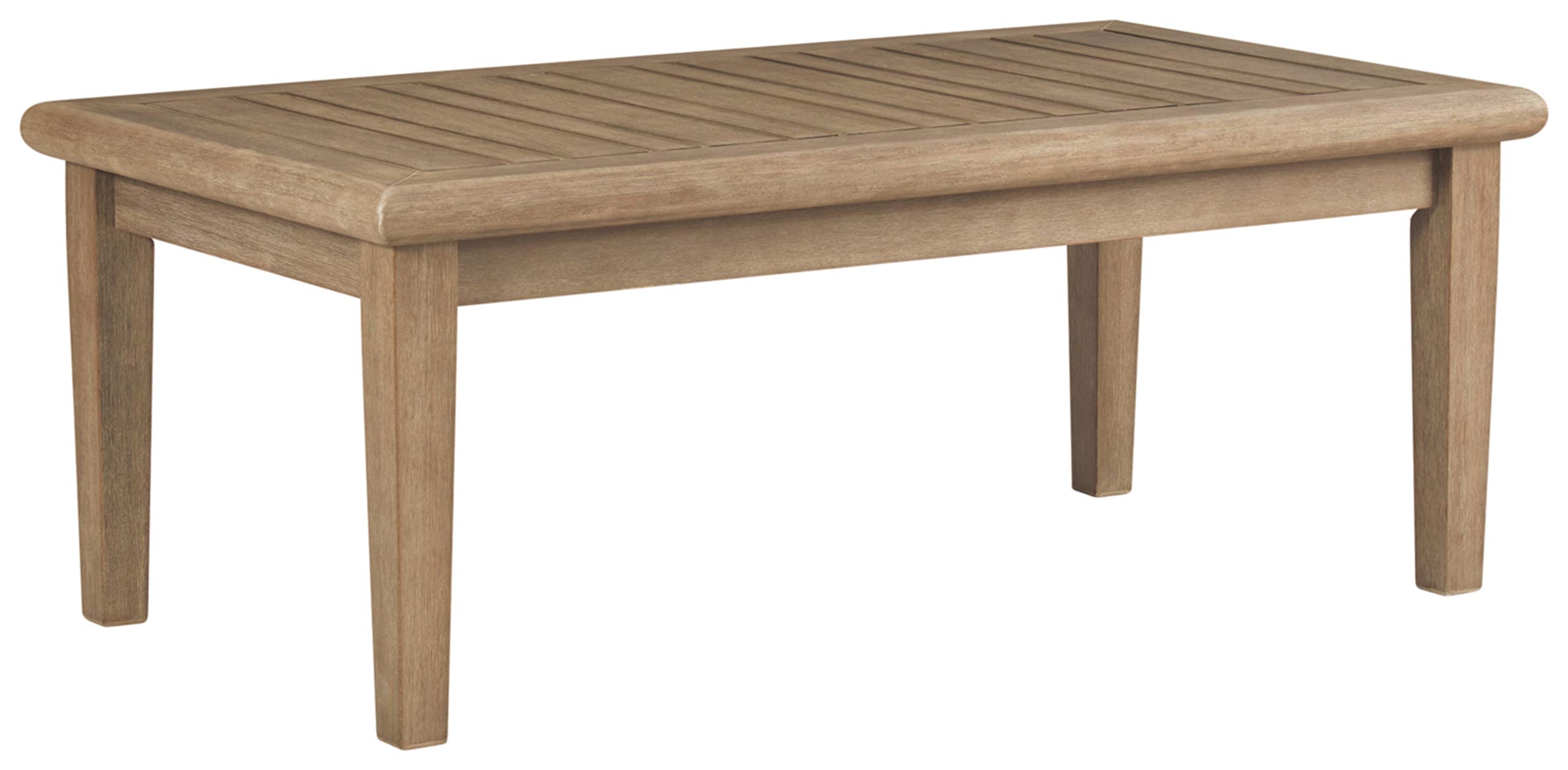 Signature Design by Ashley Clare View Coastal Outdoor Patio Eucalyptus Sofa & Gerianne Rectangular Eucalyptus Wood Slat Top Coffee Table & Clare View Eucalyptus Wood Single Cushioned Lounge Chair