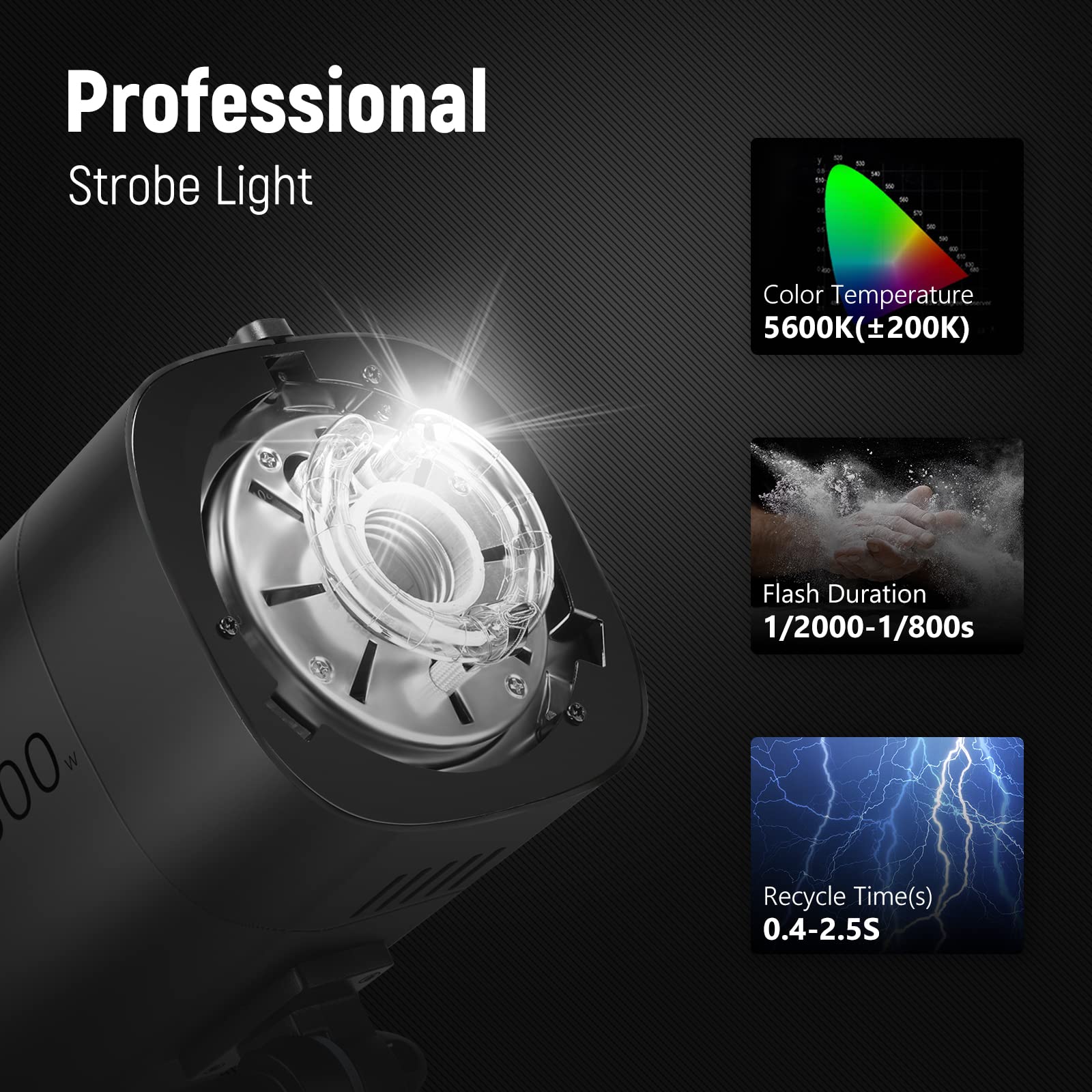 NEEWER Upgraded S101-300W Studio Monolight Strobe Flash 300W 5600K All Metal with Optical Slave Mode, Adjustable Brightness/Modeling Lamp/Bowens Mount/Silent Fan for Product Portrait Photography