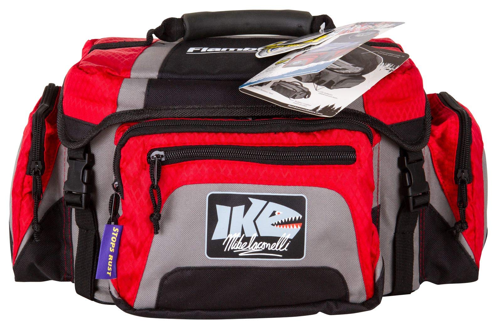 Flambeau Outdoors 400ZK-1 "IKE" 400 Tackle Bag, Portable Fishing Organizer Shoulder Satchel with Tuff Tainers Inside - Gray/Red