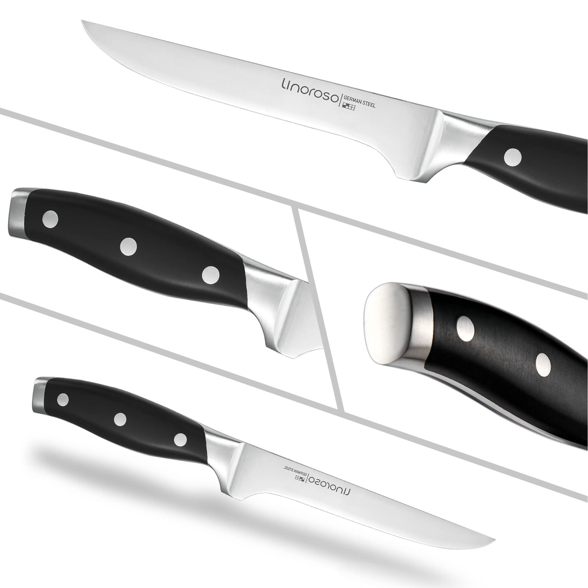 linoroso Boning Knife 5.7 inch Kitchen Knife with Elegant Gift Box, Sharp Forged German Carbon Stainless Steel Fillet Knife for Meat, Fish, Poultry, Full Tang, Ergonomic Handle