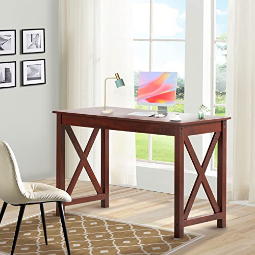 MINOSYS Writing Desk – 43.3” Computer Desk for Home Office, Sturdy Wooden Grain Work Desk with X Frame, Console Table for Living Room, Entryway, Study Room, Sofa, Cherry Color Farmhouse Desk.