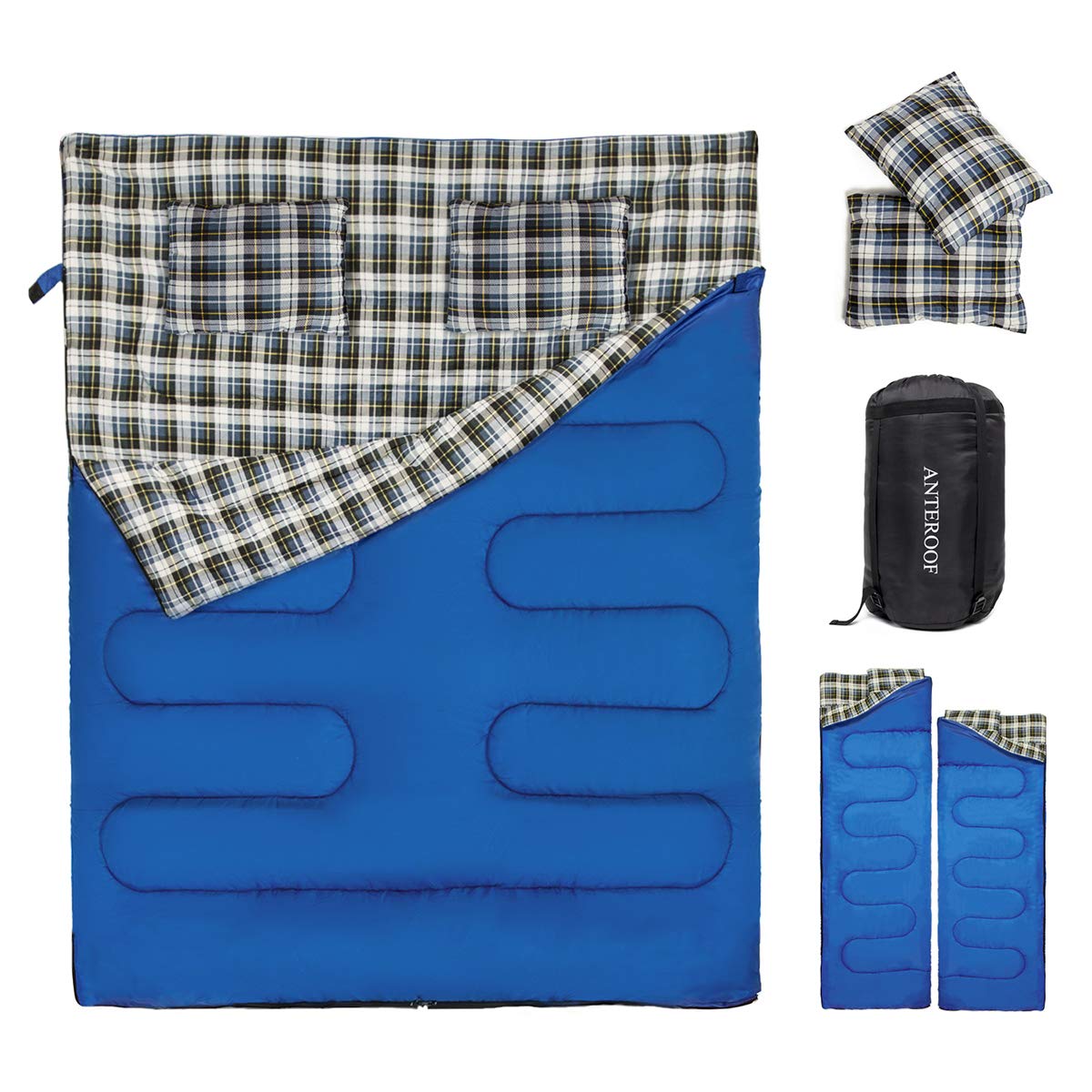 Double Sleeping Bag 2 Person Sleeping Bags with 2 Pillows Adults Teens Portable Lightweight XL Camping Sleeping Bag for Camping Backpacking Hiking Outdoor, 2022 Upgraded