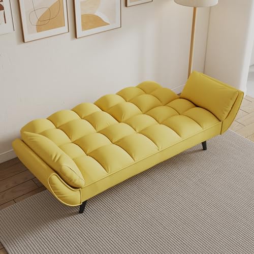 NicBex Sectional Couch Sofa with Folding Function Velvet Sofa Bed Cloud Couch for Living Room Furniture Sets with Adjustable Back, Modular Sofa for Living Room, Bedroom, Apartment,57" L, Yellow