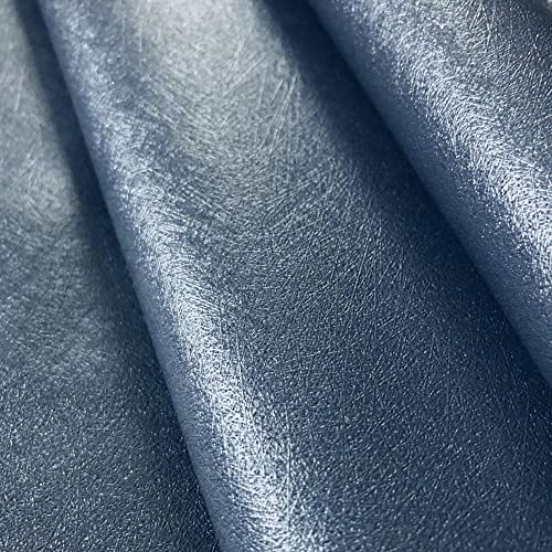 Silky Textured Faux Leather with A Gorgeous Sheen, Soft Satin Like Vinyl Fabric, Embossed Upholstery and DIY Craft Pleather Sheets – One Foot Cut 12”x54” (Blue)