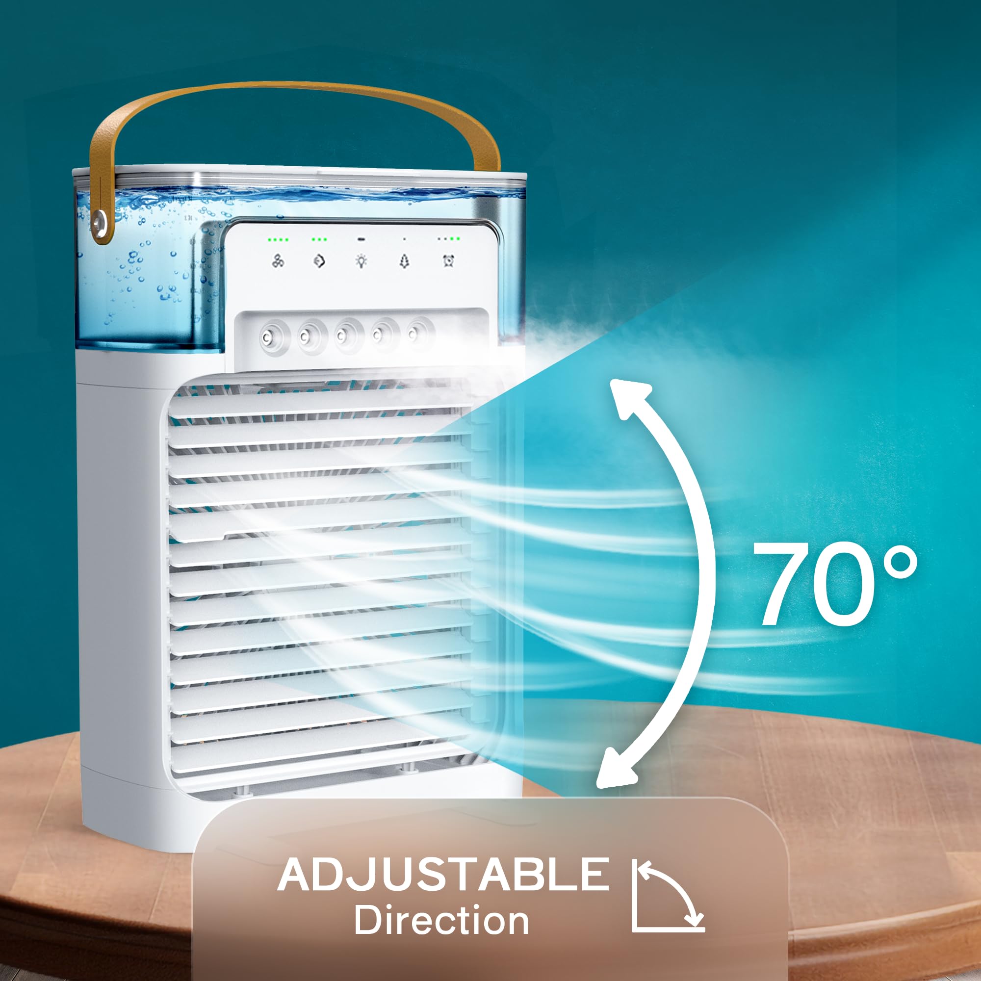 Portable Air Conditioner with Cooling Mist and Remote, Quiet comfort with 4 Speeds, XL 1200ml tank, Personal AC Fan with 5 Mists, 7 Night Lights, 2, 4, 6, 8H Timer, for Home, Office, White