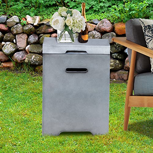 LIMOR Concrete Propane Tank Cover Table with Side Handles, 16" Square Gas Tank Cover Hideaway for 20 lb Propane Tank, Grey Propane Tank Storage Box with Tank Holder for Gas Fire Pits