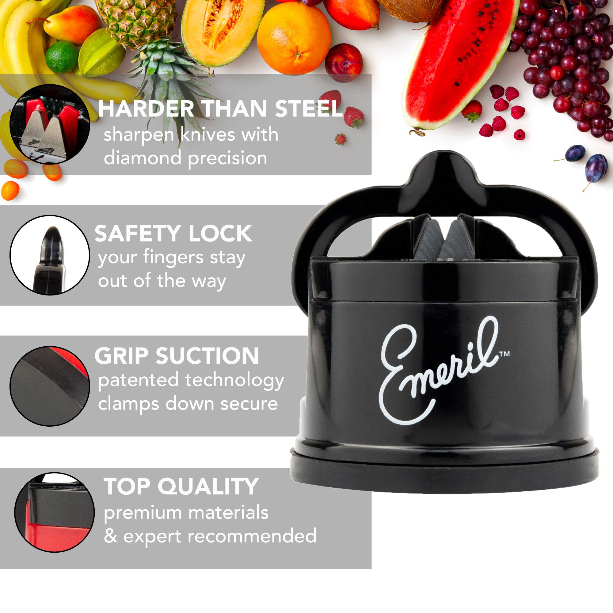 Emeril Lagasse 18-Piece Knife Block Set (Natural) + Tungsten Carbide Knives Sharpener with Suction Pad (Red) - Best Kitchen Silverware Cutlery Collection - Stainless Steel Hollow Handle