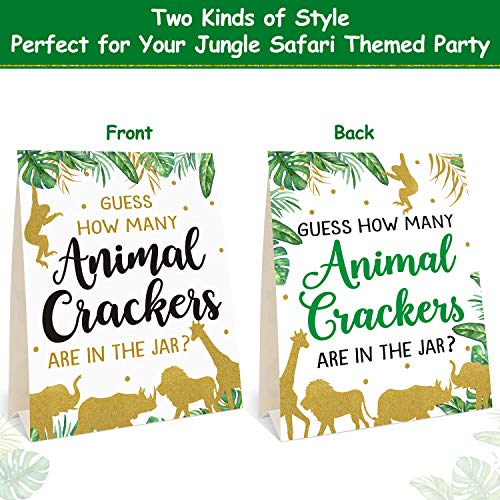 Gold Safari Baby Shower Decorations Supplies Guess How Many Animal Crackers Game with Standing Sign 30 Cards