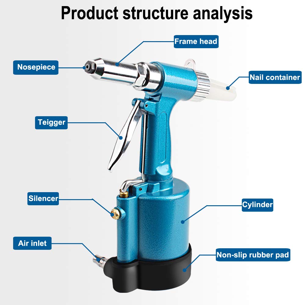 DoubleSun Heavy Duty Air Hydraulic Riveter-Professional Pop Pneumatic Riveting Gun Rivet Tool with Nose Pieces