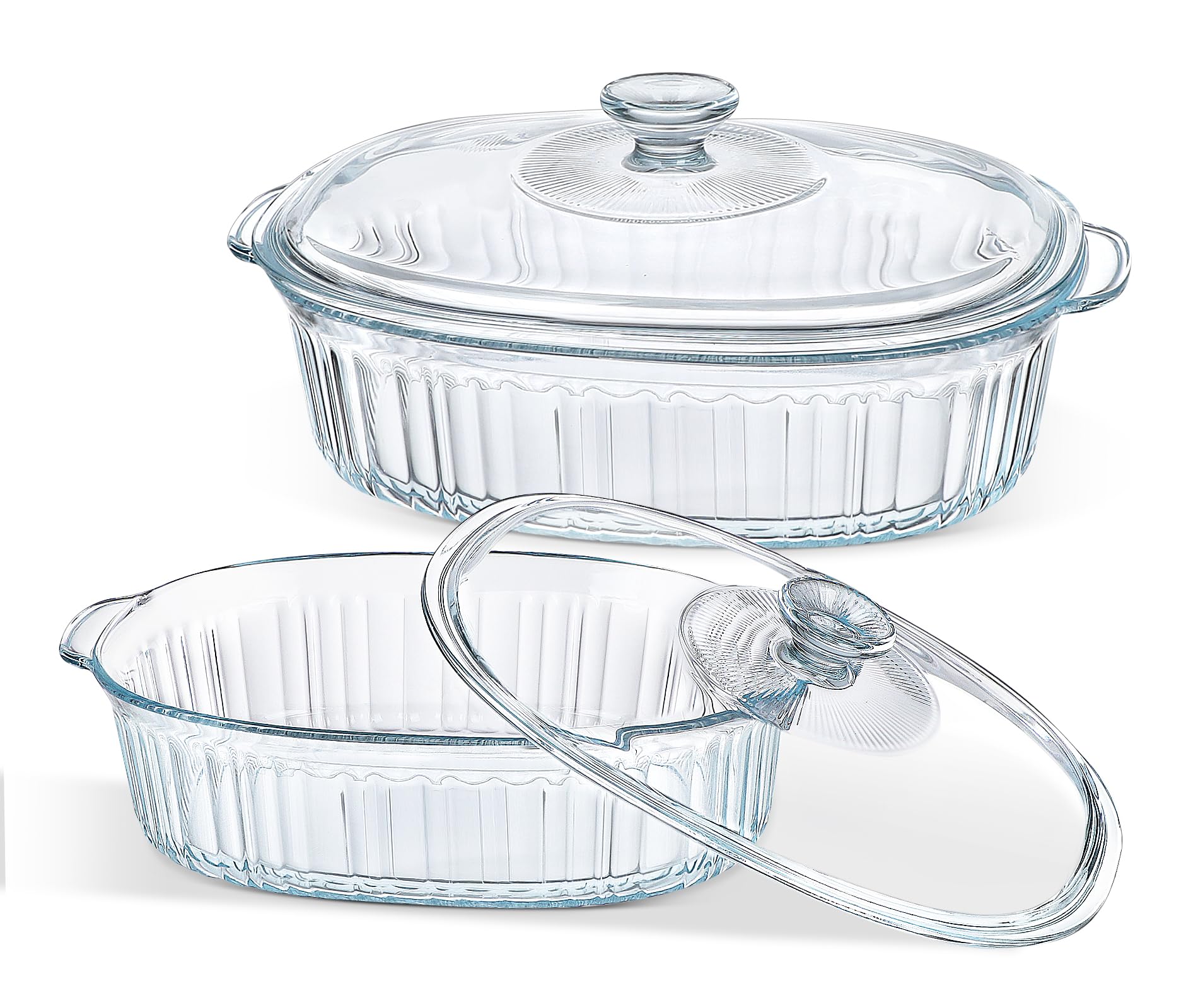 M MCIRCO 4-Piece Glass Casserole Baking Dish, Set of 2 Casseroles With Glass Lids, 1.7 Qt and 2.5 Qt, Round