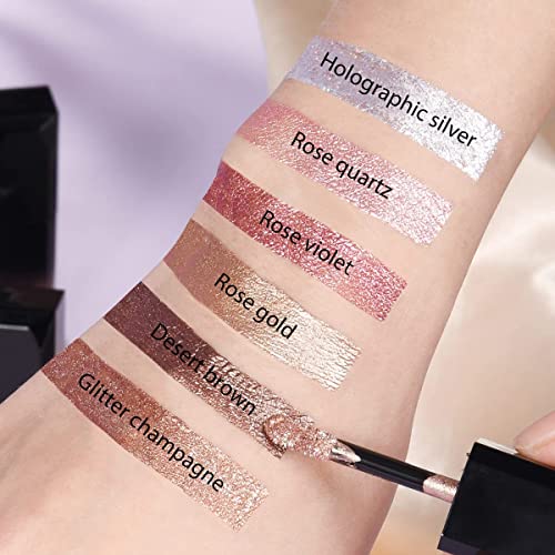 EYESEEK Liquid Eyeshadow Metallic Brown Eye Makeup Set, Brilliant Cream Gel Highlighter Shimmer Glitter Shadow Champagne Blush Brightener Eyeliner, Rose Gold Eyes Liner Make Up Kit Holographic Sets