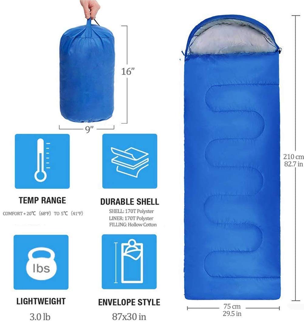 Favorland Sleeping Bag and Camping Sleeping Cot Pad Lightweight Durable for Hiking Backpacking Traveling with Compression Sack