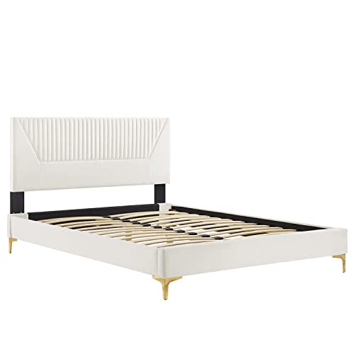 Modway Yasmine Channel Tufted Performance Velvet Full Platform Bed in White