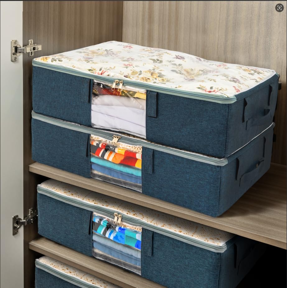 LargeROO Premium Storage Bins with Lids - Versatile Under Bed Storage Containers for Closet Organization and Storage - Ideal for Blankets (4)