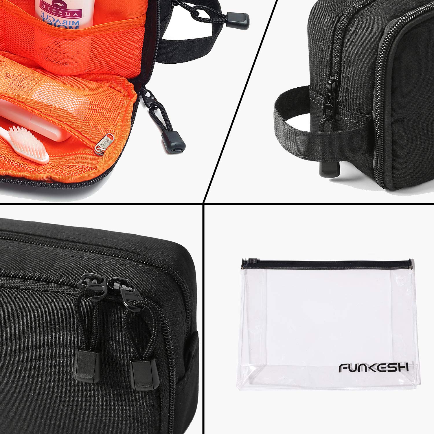 FUNKESH Mens Toiletry Bag Waterproof Organizer Bag Travel Shaving Dopp Kit Perfect Travel Accessory Gift (Black)