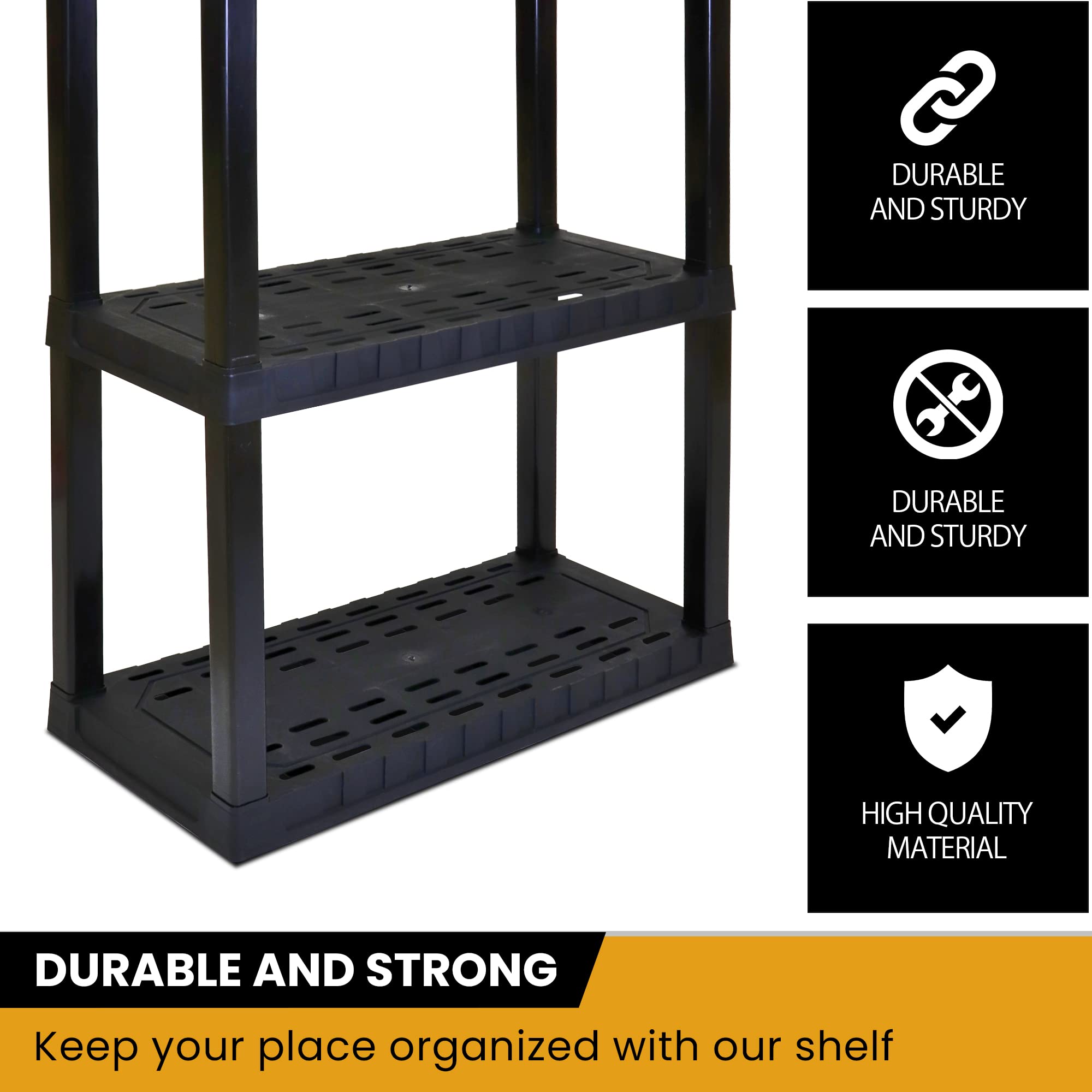 Koolatron 4-Tier Shelving Unit, 57 Fixed Height, Medium Storage Organizer for Home, Garage, Basement, Shed and Laundry Room, 14" W x 30" D x 57" H, Made with Recycled Materials, Matte Black