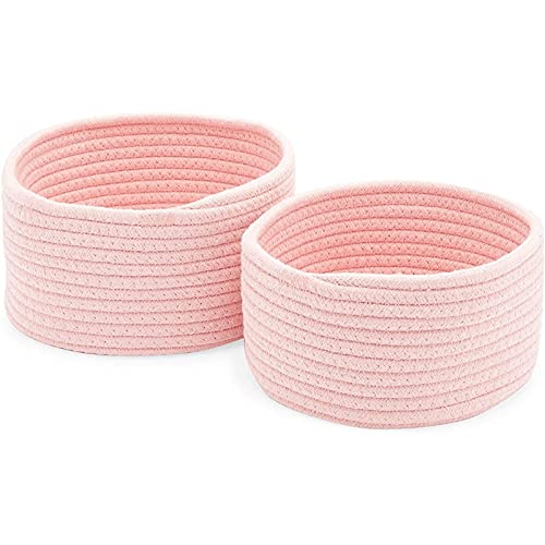 Farmlyn Creek Cotton Woven Baskets for Storage, Pink Organizers (2 Sizes, 2 Pack)