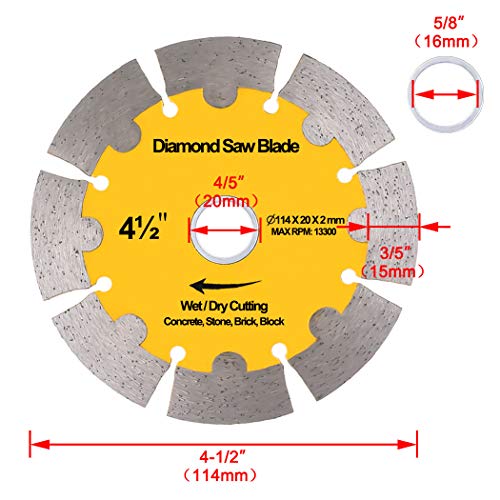 NYTiger 3 Pack 4-1/2 inch Diamond Saw Blades 4.5" Angle Grinder Disc Wet Dry Segmented Cutting Wheel with 4/5-5/8 inch Arbor for Concrete Stone Brick Block Masonry
