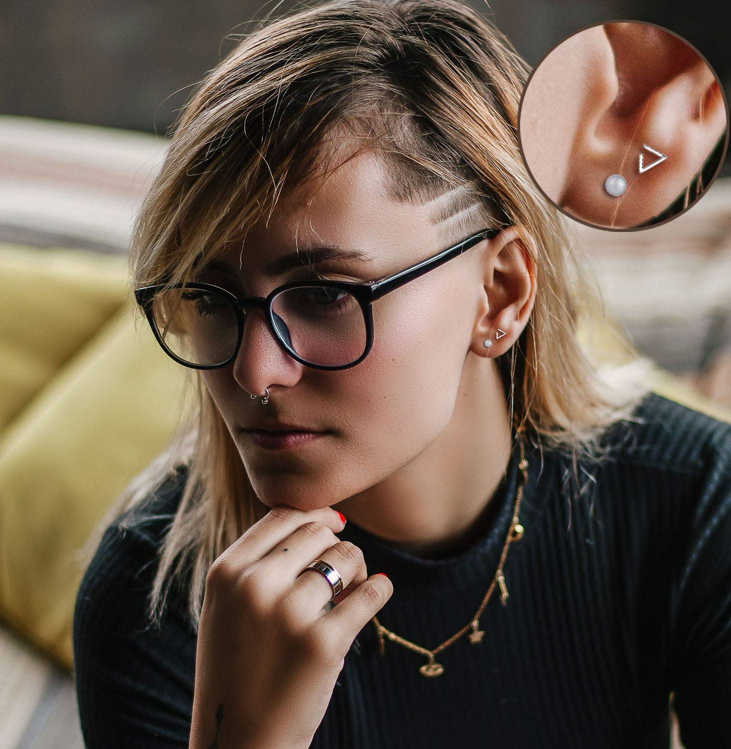 Flat Back Earrings Hypoallergenic,18 Pairs Stainless Steel Flat Back Stud Earrings for Women Men 20G Star Moon Heart Disc Ball CZ Cartilage Earrings Screw Back Flatback Earrings for Sensitive Ears