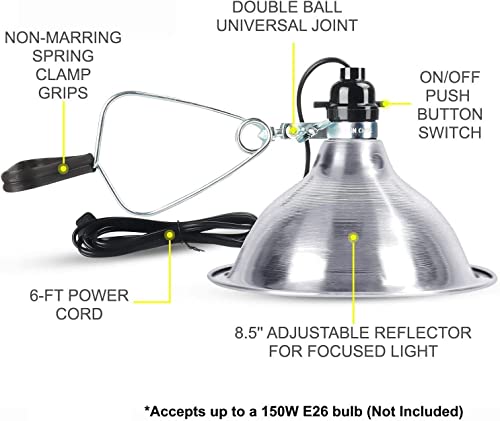 Simple Deluxe 150W Reptile Heat Bulb and 8.5 inch Clamp Light, 40-108℉ Digital Thermostat Controller and Thermometer Included, for Amphibian Pet & Incubating Chicken, Silver
