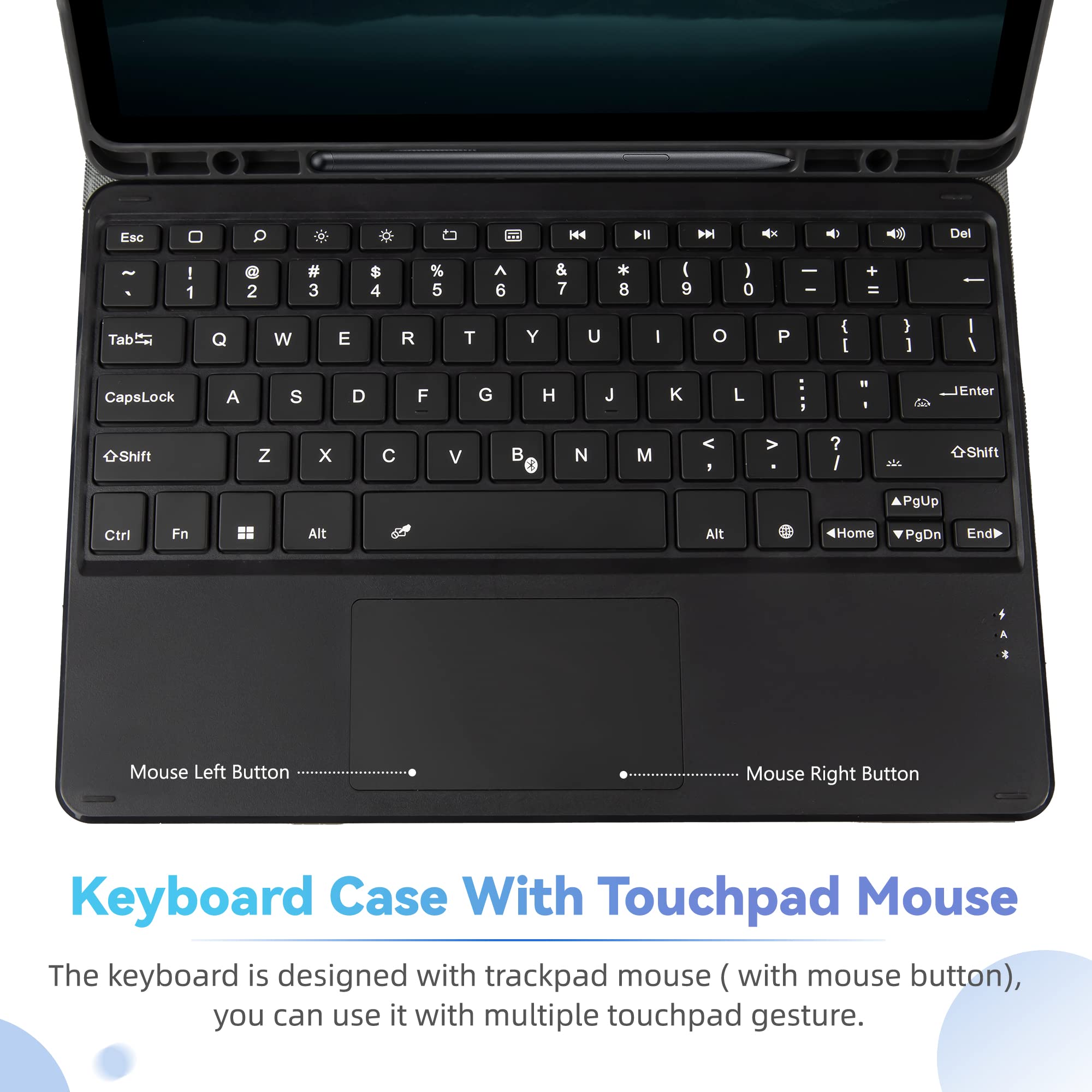 Keyboard Case with Touchpad for Samsung Tab S7 FE/ S7 Plus/ S8 Plus 12.4 Inch, 7 Colors Backlight, Stand Cover with Detachable Bluetooth Keyboard, Trackpad for Galaxy Tab S8+/ S7+ / S7 FE 12.4", Black