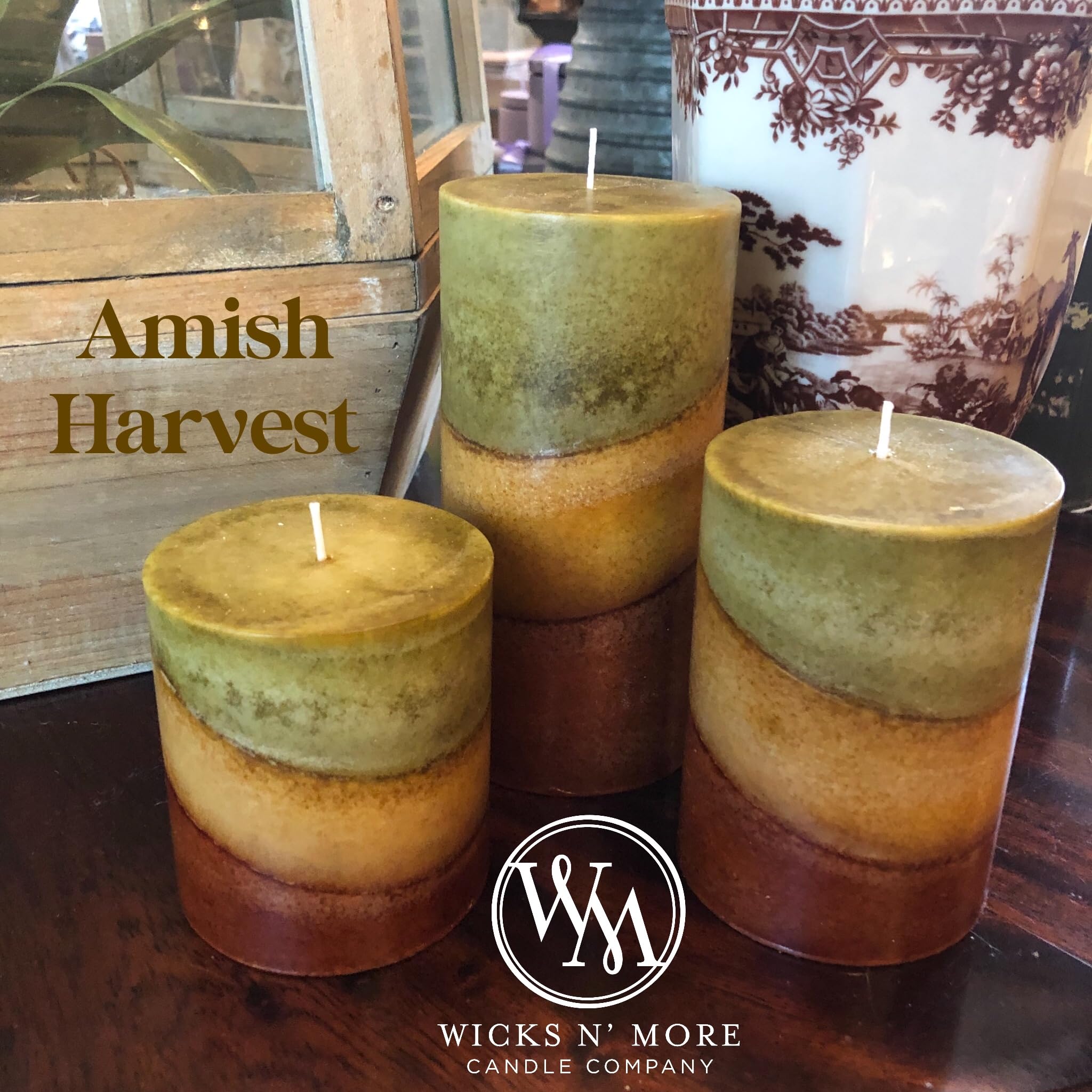 Wicks N More Amish Harvest Scented Pillar Candles (4x4)