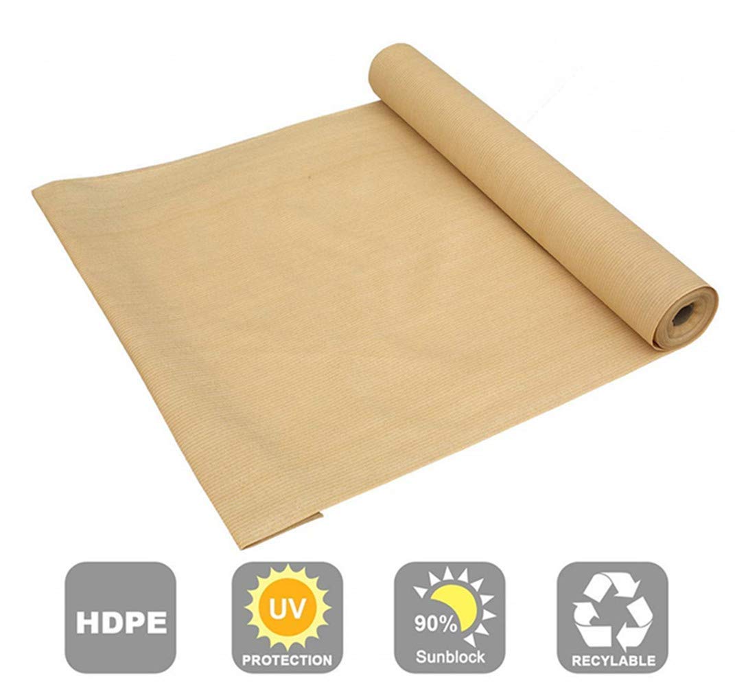 Shatex 90% Sun Shade Fabric, 8x16ft Sun-Block Net Mesh Shade with Clips for Pergola Cover Porch Vertical Screen, Beige