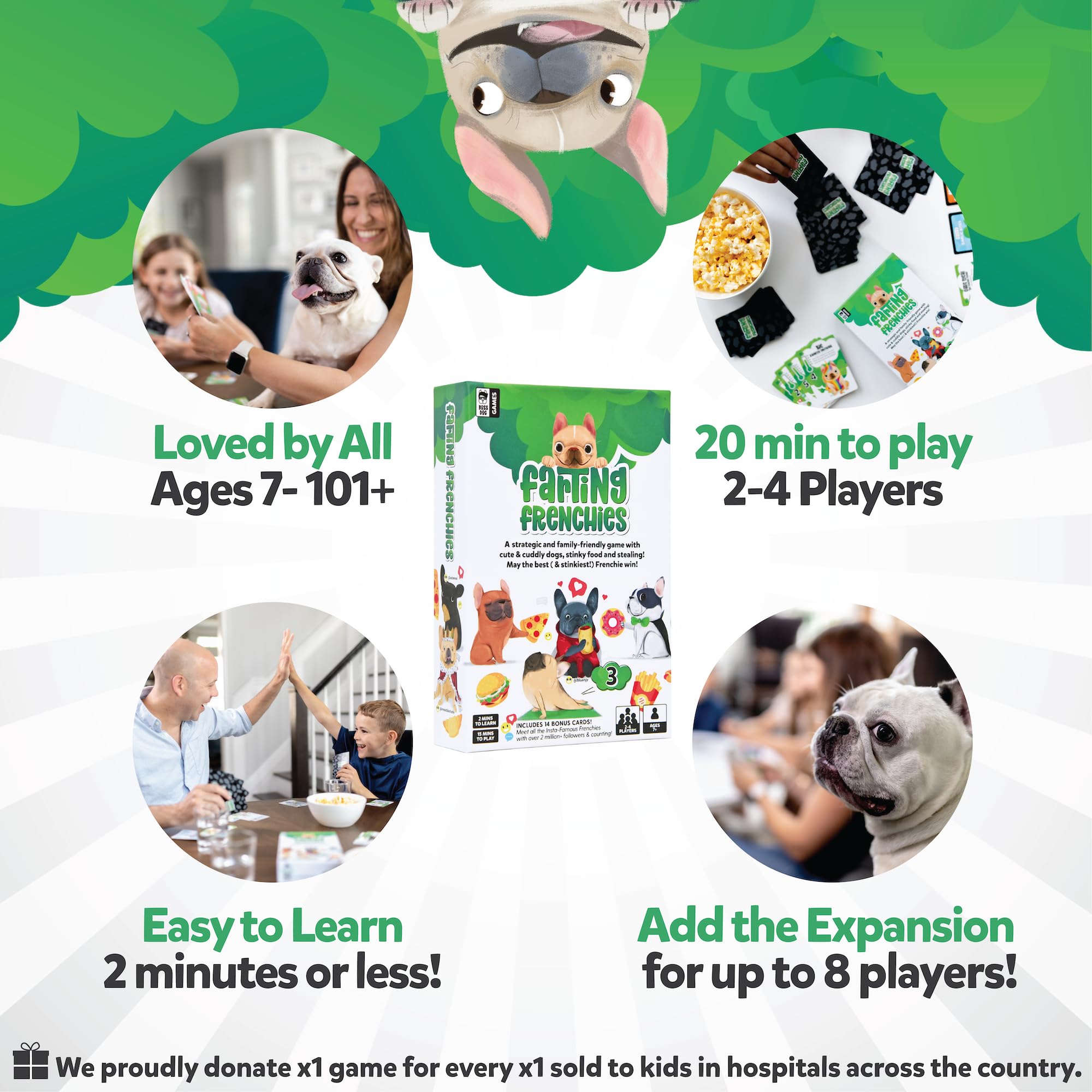 Farting Frenchies - Fast-Paced Strategic Card Game for Kids & Adults - Simple Setup, 20 Min Playtime, 2-4 Players, Ages 7+