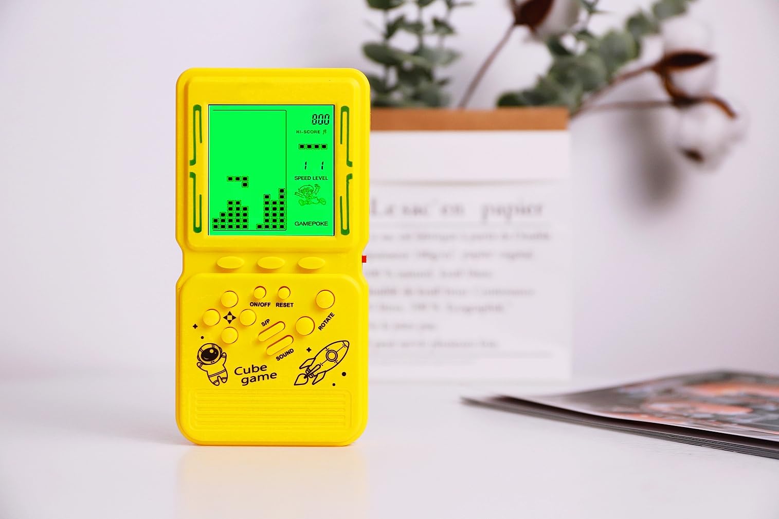 HLF Retro Brick Game Console Large Screen with Green Backlight Built-in 23 Multi-Mode Block Games Classic Nostalgia Speed and Difficulty Adjustable Powered by 2 AA Batteries (Yellow)