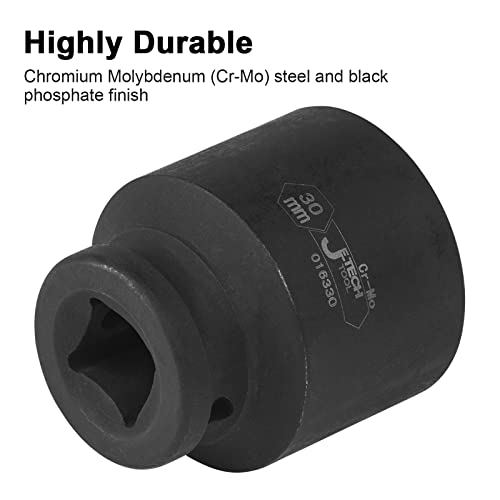 Jetech 1/2 Inch Drive 30mm Standard Impact Socket, Chrome Molybdenum Alloy Steel, 6-Point Hex Shallow Socket for Ratchets, Torque Electric Wrenches, Strong and Durable, Metric