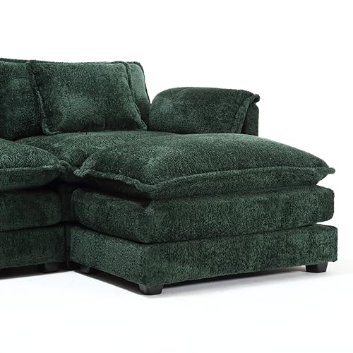 Oversized Convertible Modular Sectional Sofa with Movable Ottoman for Living Room, Modern Chenille Upholstery L Shaped Cloud Couch, Comfy Sleeper Sofa&Couches with Solid Wood Legs & Memory Foam