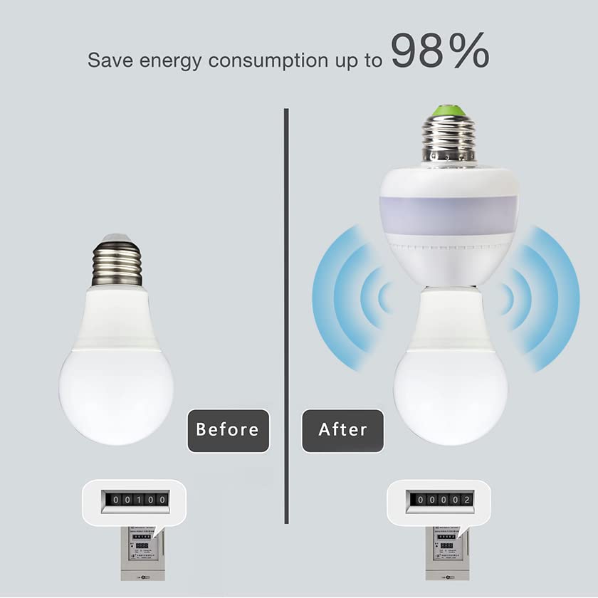 eSenlite Motion Sensor Light Socket, Radar Motion Screw LED CFL Incandescent Bulb Adapter, Dusk to Dawn Dimmable Control, Outdoor Indoor Garage Light, for Basement (1)