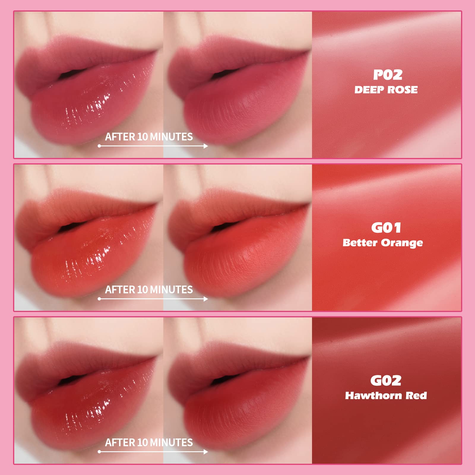 KIMUSE Water Gel Lip Tint 3 Colors Set, Highly Pigmented Long Lasting Moisturizing Glossy Lip Stains, Hydrate Lightweight Lip Gloss Makeup