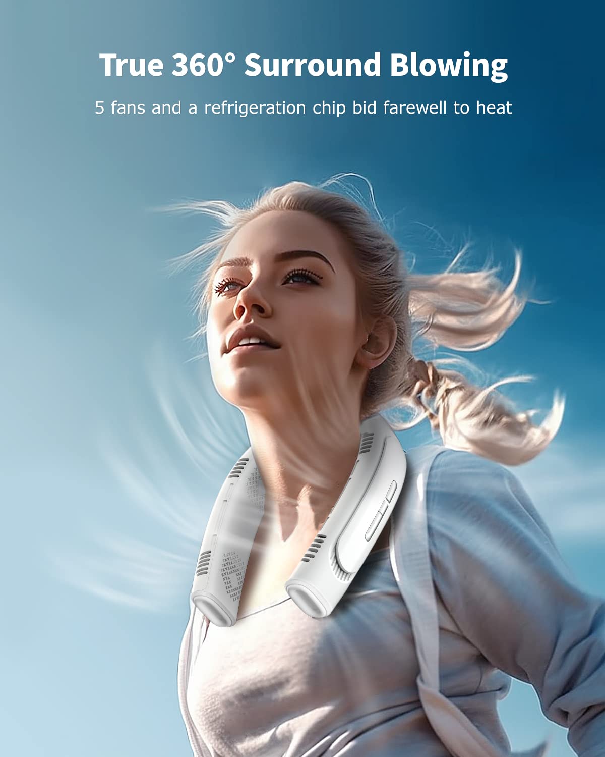 ICEBIRDS Portable Air Conditioner Neck Fan Semiconductor Cooling Bladeless Fan ,6000mAh Rechargeable Battery Operated Hanging Personal Fan, 3 Speeds, Leafless Fan for Outdoor Indoor