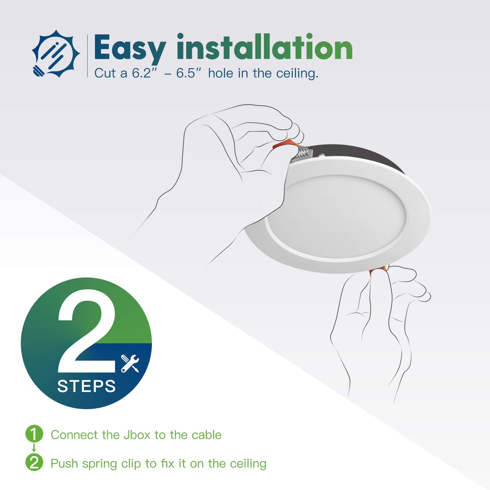 FREELICHT 12 Pack 6 Inch Ultra-Thin LED Recessed Ceiling Light with Junction Box, 12W Eqv 110W, 4000K Cool White Dimmable Can-Killer Downlight, 850LM High Brightness - ETL