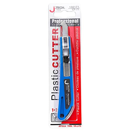 Jetech Professional Fixed-Blade Utility Knife, Box Cutter with 2 Heat-Treated SK2 and Chrome Changeable Replacement Blades for Plastic, Acrylic Sheet, Plexiglass, Non-Retractable, Blue