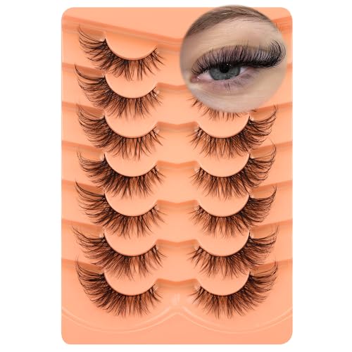 Lashes Russian Strip Natural Wispy False Eyelashes Cat Eye Fluffy D Curl Lash Soft Volume 16 Pairs Lashes Pack Reusable Fake Eyelash by Winifred