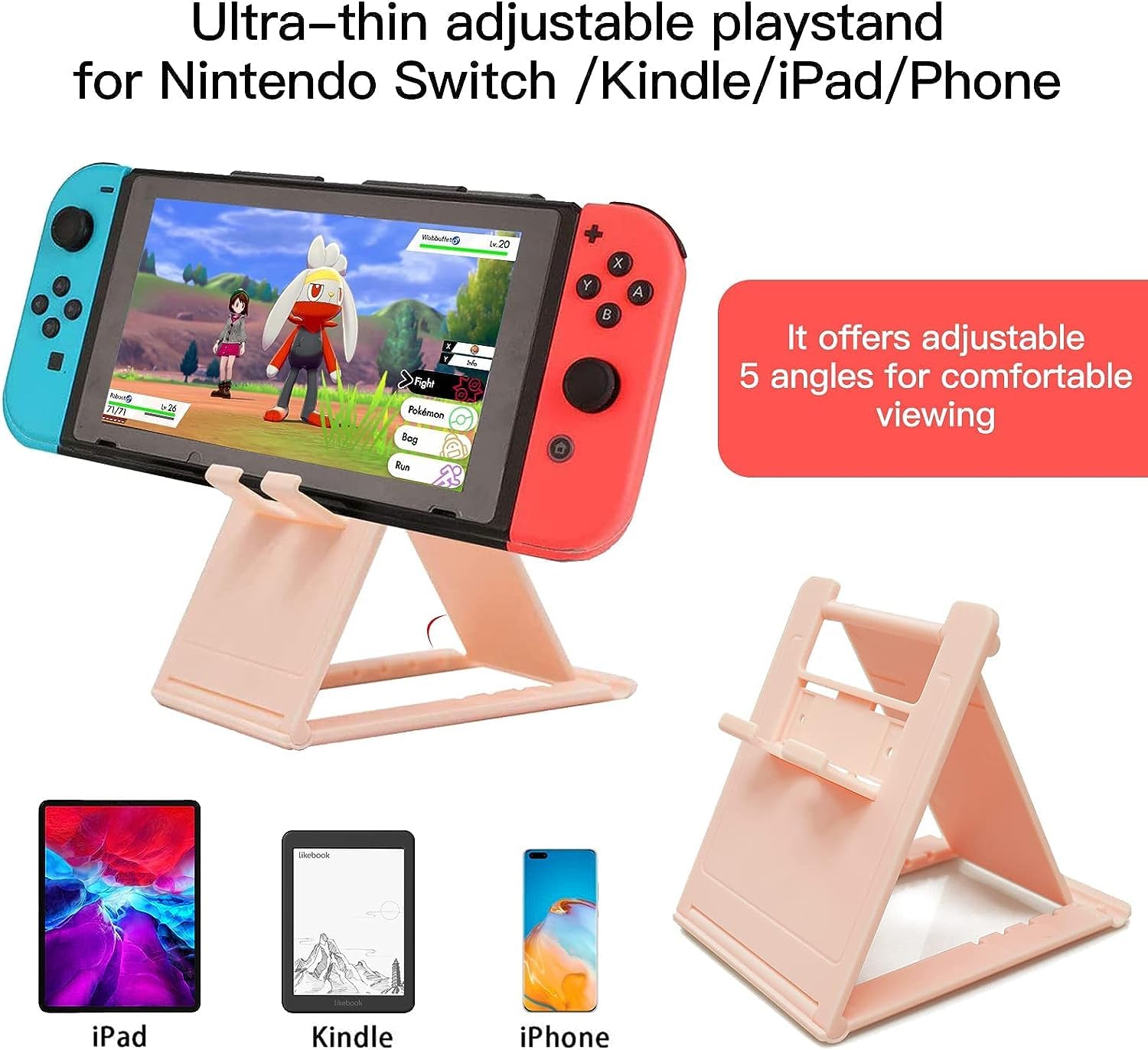 HLRAO Pink Travel Carrying Case Accessories Kit,Sakura Pink Carry Case Compatible with Nintendo Switch OLED.Pink Switch Hard Protective Cover,Adjustable Stand,Screen Protector & Thumb Grips 10 in 1.