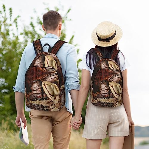 NOKOER Cowboy Black Hat Western Boots Printed Canvas Backpack,Casual Daypacks,Laptop Backpack,Lightweight Travel Daypack