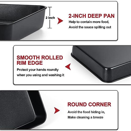 P&P CHEF Baking Pans with Lids Set, 9.7 x 12.5 Inch Rectangular Cake Baking Pan for Lasagna Brownie Bread, Stainless Steel Core & Nonstick Surface, Oven & Freezer Safe, 4Pcs - 2 Pans & 2 Lids