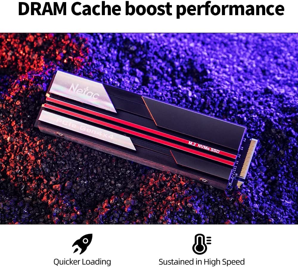 Netac 2TB PCIe 4.0 NVMe SSD M.2 2280 Internal Solid State Drive with Heatsink SLC Caching Speed up to 7,000MB/s High-Performance for PCs Desktop, Works with PS5, Heat Control Easy to Install- NV7000