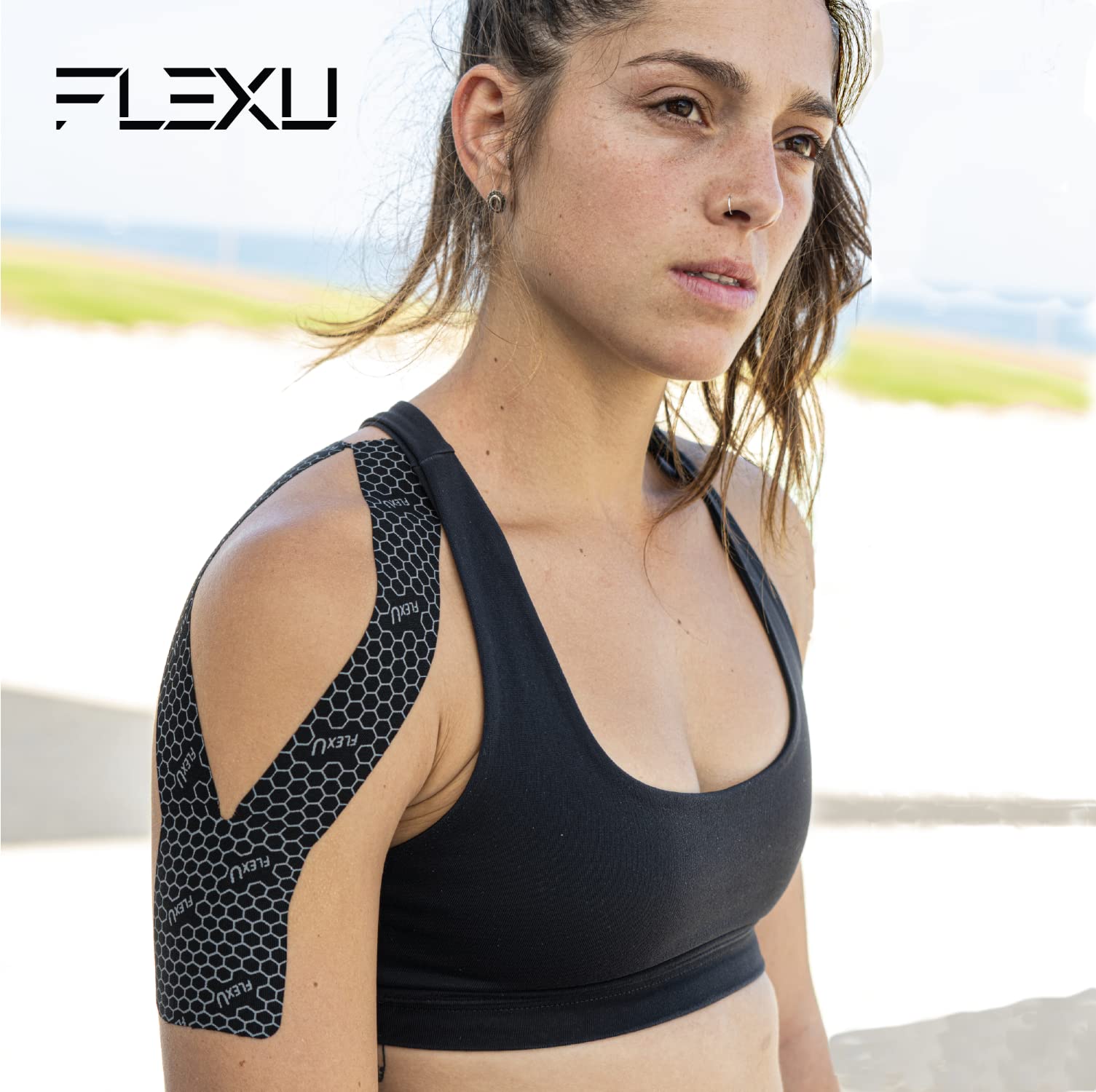 FlexU Synthetic Kinesiology Tape; Single Roll (Pre-Cut or Continuous); Advanced Strength and Flexibility Properties; Longer Lasting Therapeutic Recovery Tape;(pre-cut back)