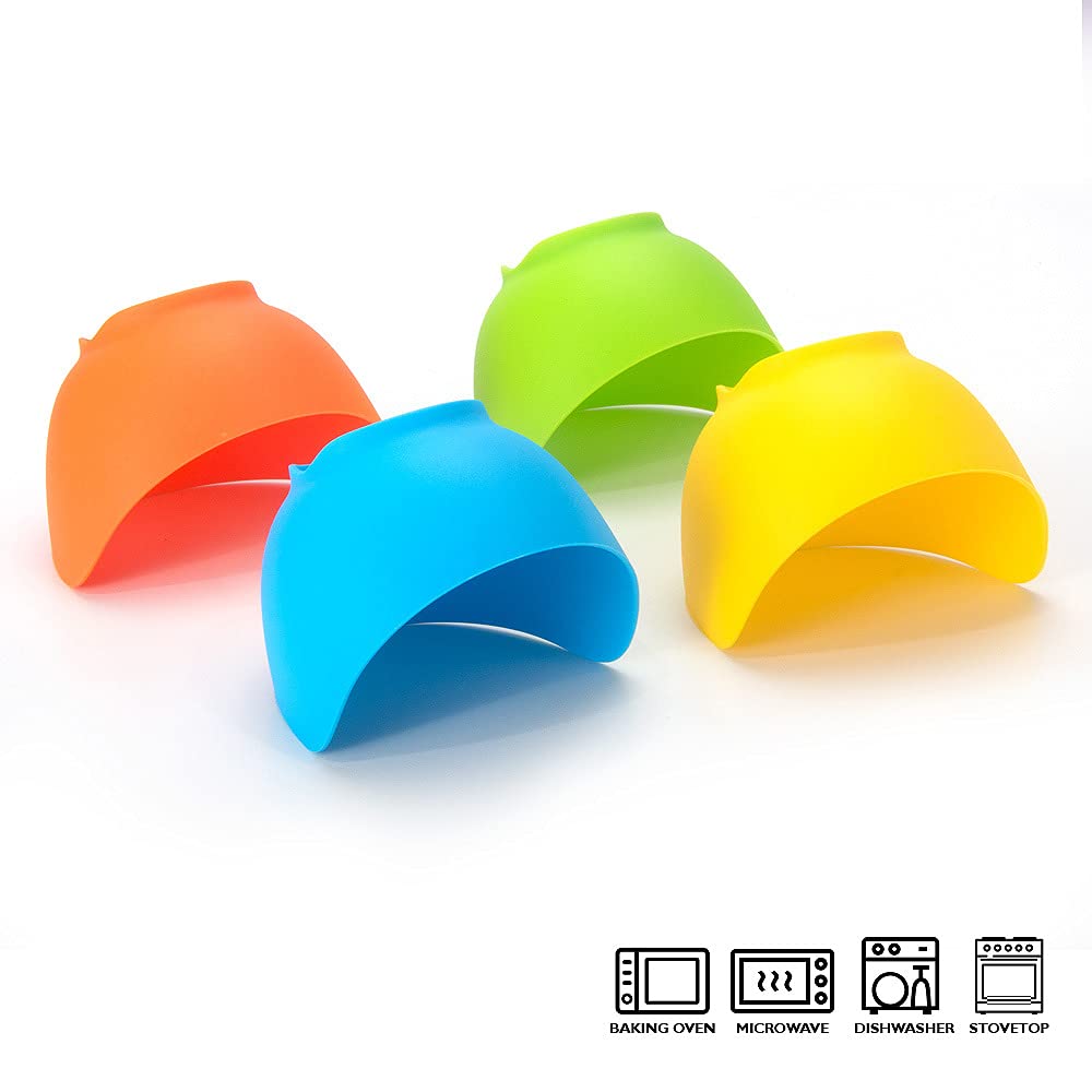 Guppy Egg Poacher Food Grade Nonstick Silicone Cups Egg Poaching Poached Egg Cooker with Ring Standers for Microwave or Stovetop Eggs Boiler Molds Poachers, BPA Free, Extra Silicone Oil Brush, 4 Pack