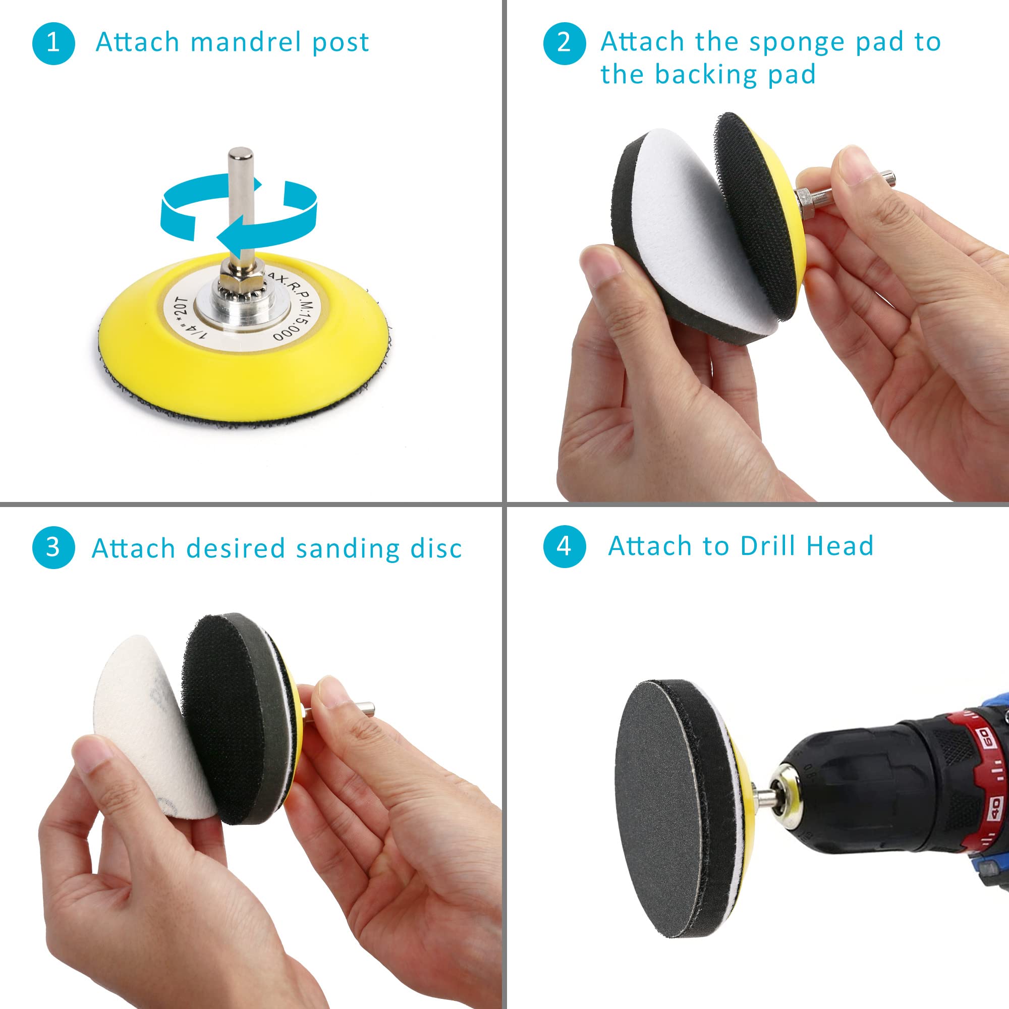LotFancy 3 Inch Wet Dry Sanding Disc, 60pcs 60 to 7000 Grit, Silicon Carbide Hook and Loop Sandpaper with 1/4β Backing Pad and Foam Buffering Pad, for Automotive Wood Polishing & Finishing