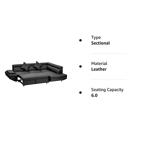 FDW Sofa Sectional futon Sofa Bed Sofa for Living Room Couches and Sleeper Sofa PU Leather Sofa Set Corner Modern Queen 2 Piece Contemporary Upholstered，Black